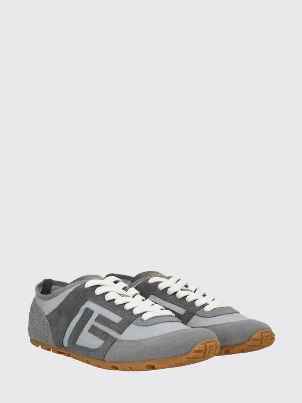 Balmain Racer 45 Low-top Sneakers In Leather And Suede With Pb Monogram - Grey