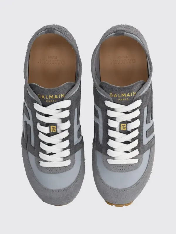 Balmain Racer 45 Low-top Sneakers In Leather And Suede With Pb Monogram - Grey