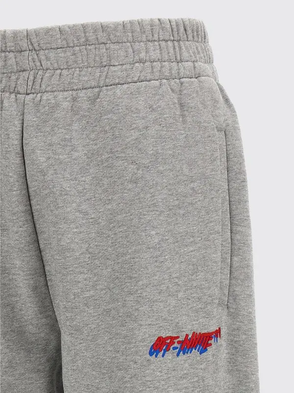 Off-White Cotton Jogging Pants With Drawstring Waist
