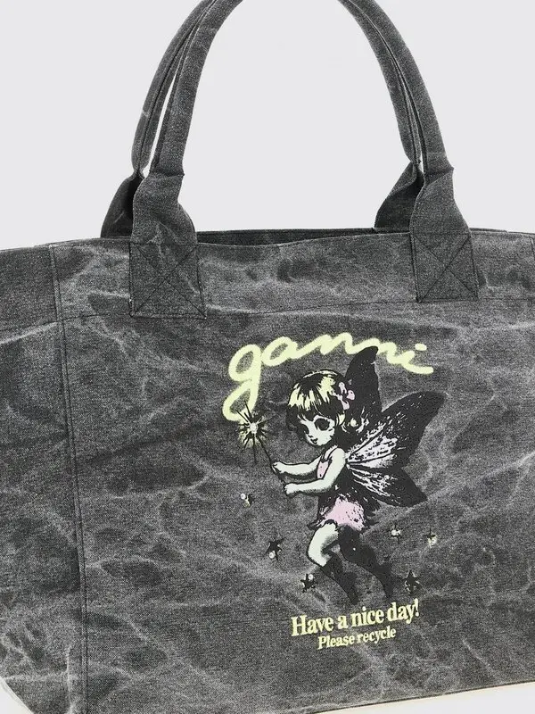 GANNI Recycled Cotton Canvas Bag With Printed Logo