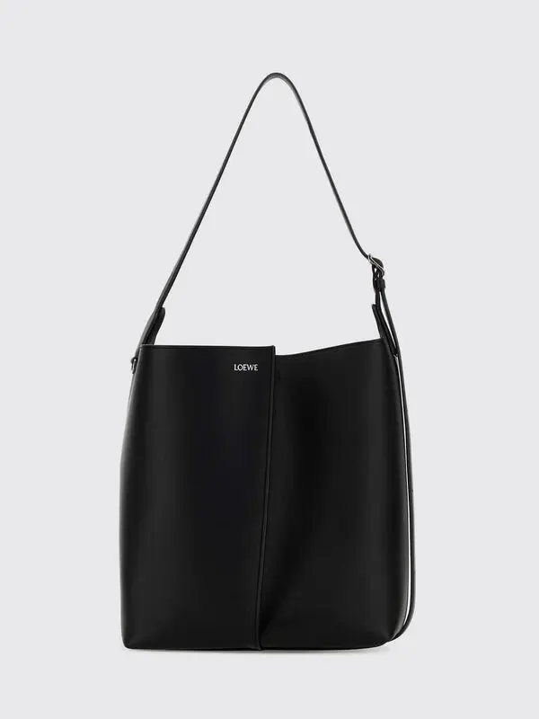 Loewe Cylindrical Calfskin Leather Shoulder Bag With Embossed Logo - Onyx