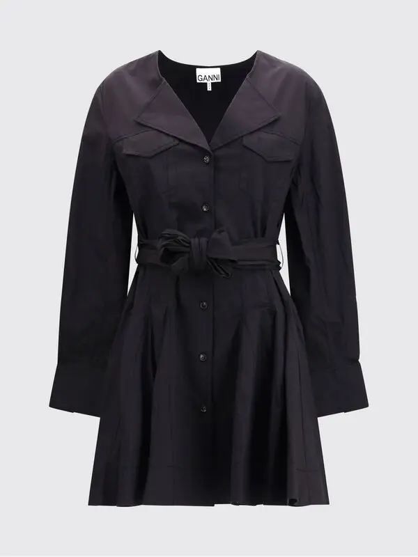 GANNI Stretch Cotton Chemisier Dress