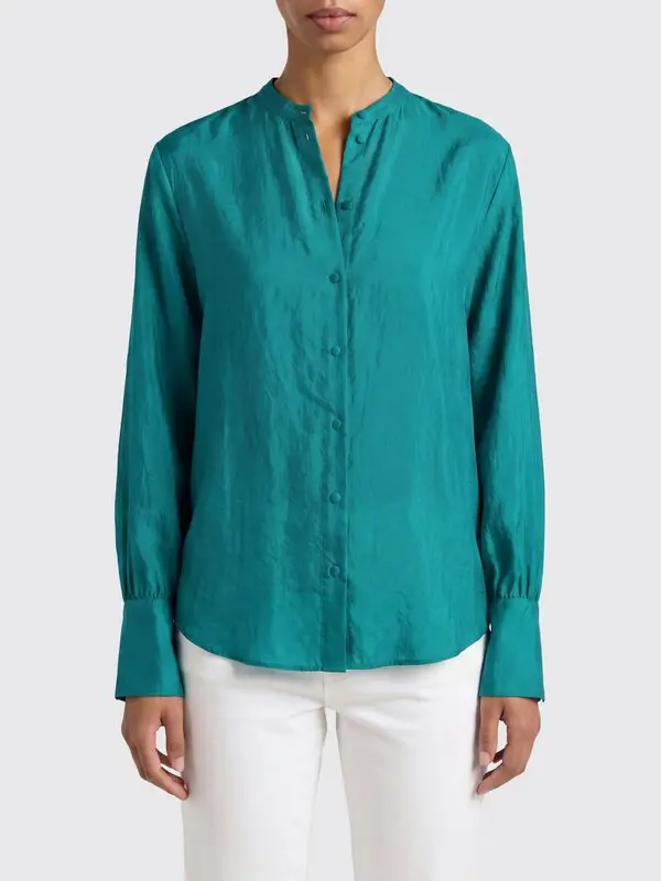 Momoni Pure Silk Long-sleeved Shirt With Mandarin Collar - Green