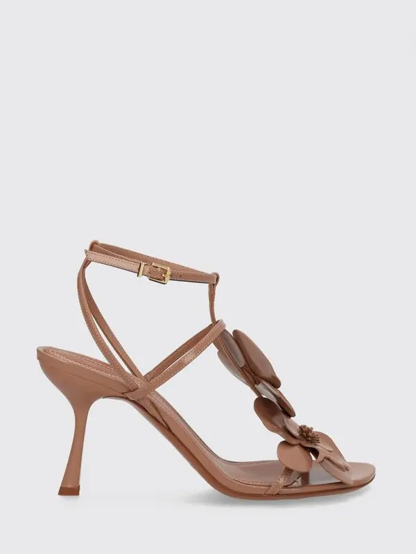 Zimmermann Orchid Leather Stiletto Sandals With Flower Appliqu - Beige
