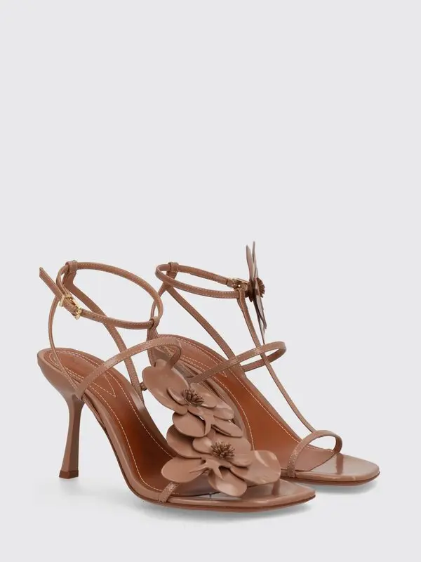 Zimmermann Orchid Leather Stiletto Sandals With Flower Appliqu