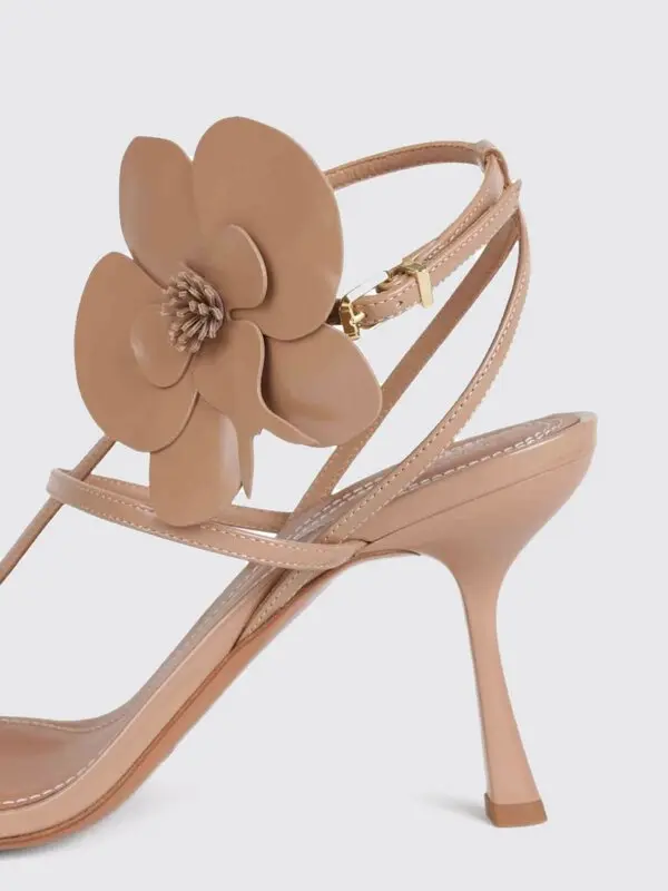 Zimmermann Orchid Leather Stiletto Sandals With Flower Appliqu