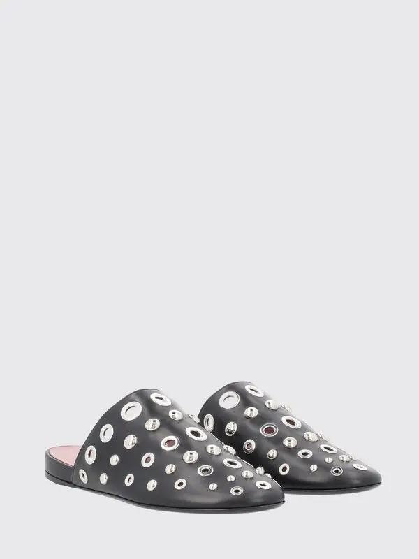 Premiata Calf Leather Flat Mules With Studs And Metal Eyelets