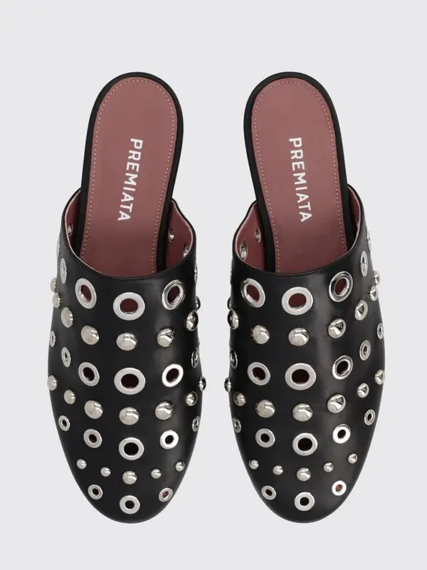 Premiata Calf Leather Flat Mules With Studs And Metal Eyelets