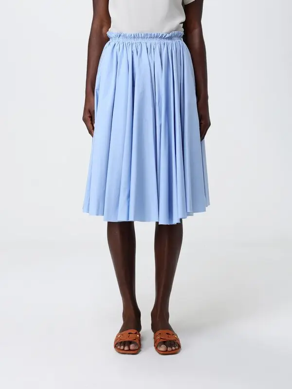 AMI Paris Pleated Cotton Skirt - Blue
