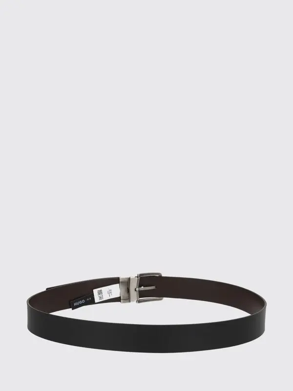 Hugo Reversible Grained And Smooth Leather Belt With Engraved Logo