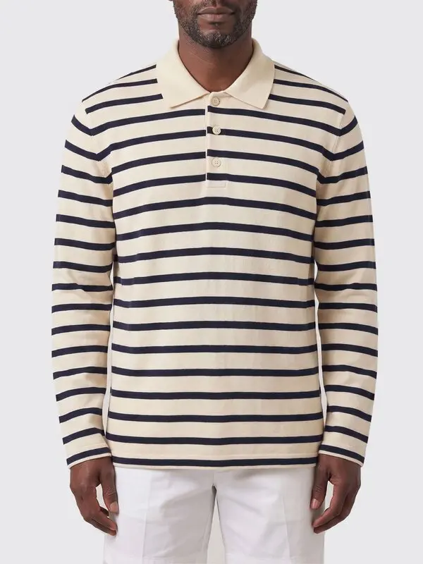 Junya Watanabe Striped Long-sleeve Cotton Polo With Ribbed Collar