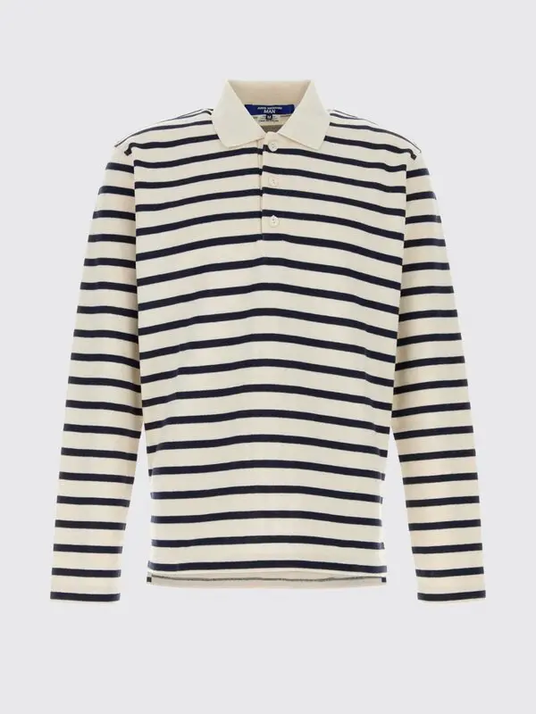 Junya Watanabe Striped Long-sleeve Cotton Polo With Ribbed Collar