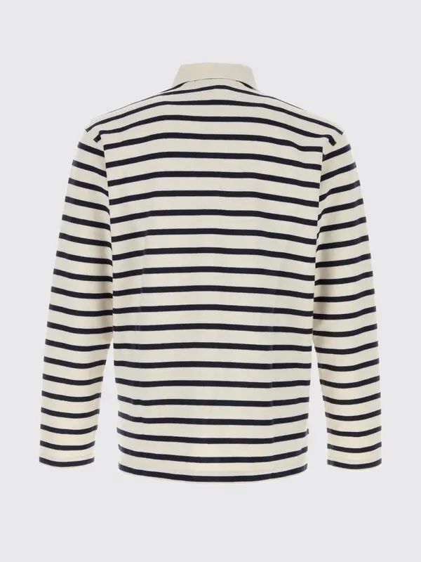 Junya Watanabe Striped Long-sleeve Cotton Polo With Ribbed Collar
