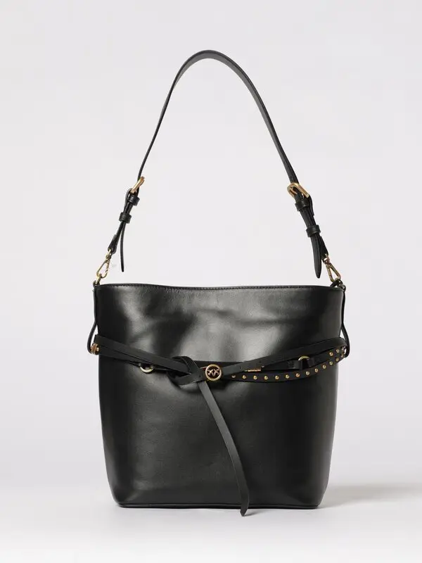 Pinko Belt Bag Leather Bucket Bag With Micro Studs - Black