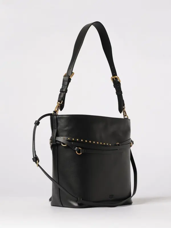 Pinko Belt Bag Leather Bucket Bag With Micro Studs - Black