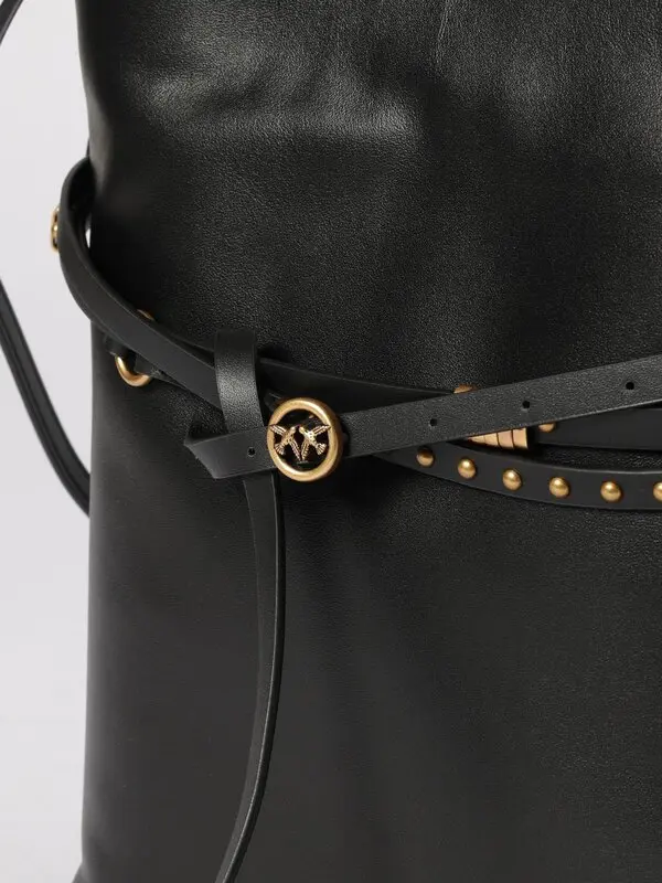 Pinko Belt Bag Leather Bucket Bag With Micro Studs - Black