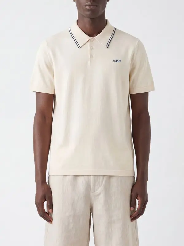A.p.c. Short-sleeved Cotton Polo Shirt With Contrast Logo - Beige