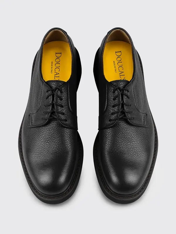 DOUCAL'S Pebbled Leather Derby Shoes With Round Toe And Rubber Sole