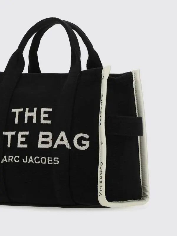 Marc Jacobs Medium Tote Bag In Cotton Canvas With Jacquard Logo - Black