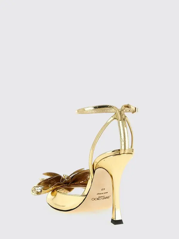 JIMMY CHOO Mimi Laminated Patent Leather Sandal With Floral Appliqu - Gold
