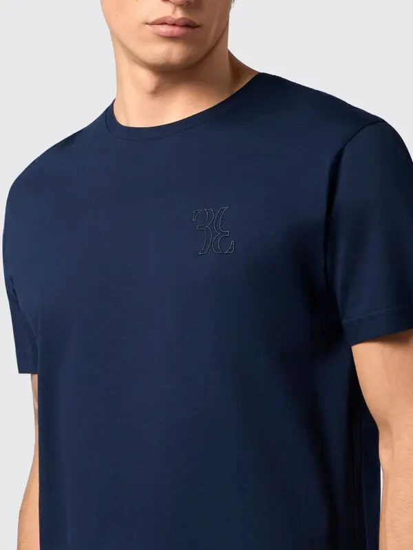 BILLIONAIRE Slim Fit Cotton T-shirt With Tone-on-tone Embroidered Logo - Blue