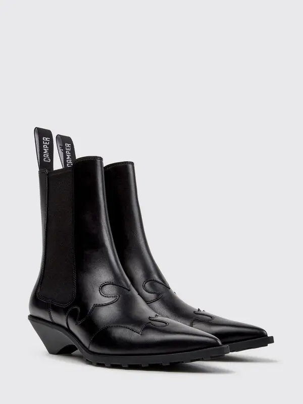 Camper Anita Smooth Leather Chelsea Ankle Boots With Sculptural Low Heel - Black