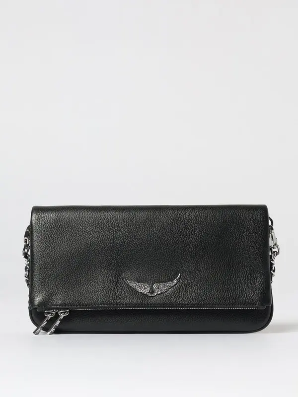 Zadig&Voltaire Leather Clutch With Wing Embellishment - Black
