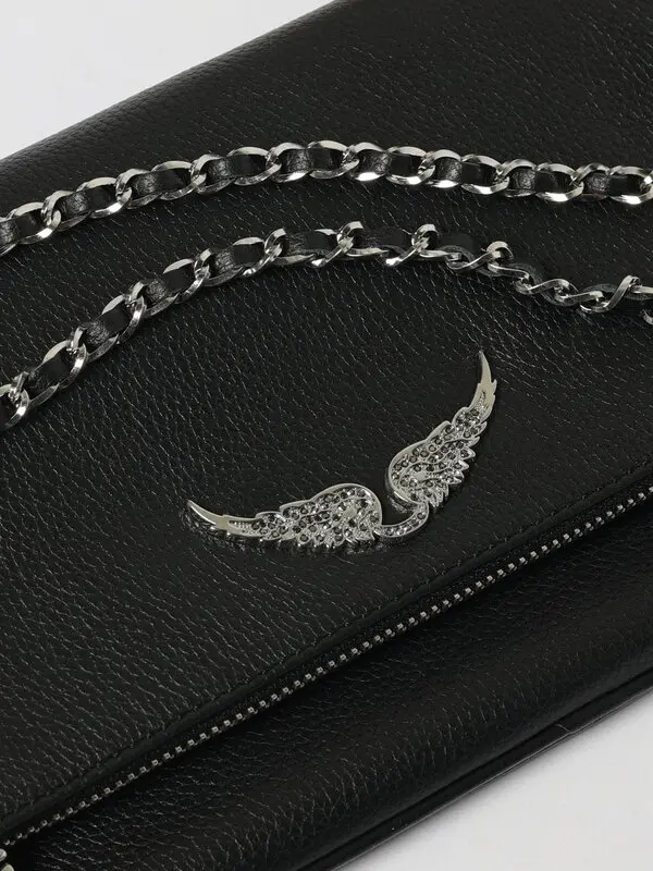 Zadig&Voltaire Leather Clutch With Wing Embellishment - Black