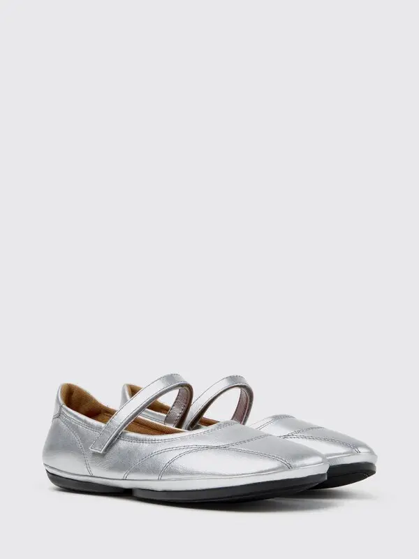 Camper Right Nina Laminated Leather Mary Jane Flats With Hook-and-loop Closure