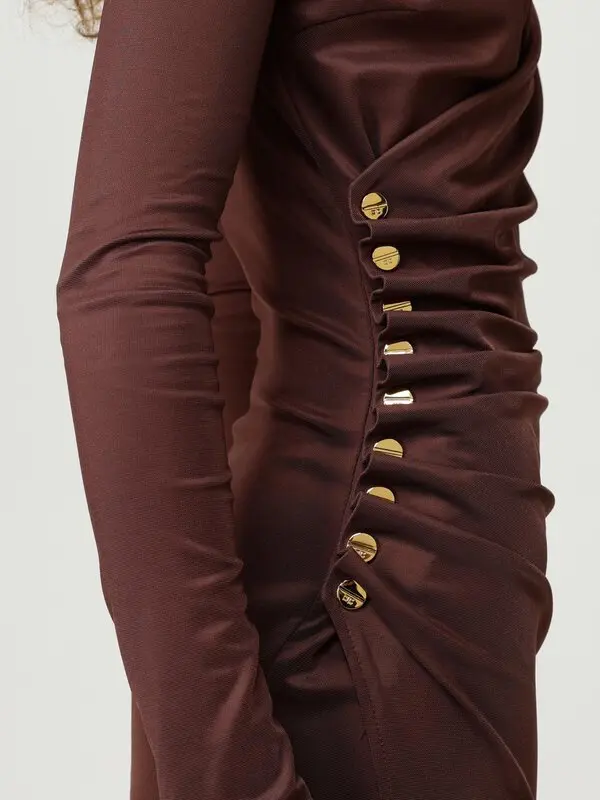 Elisabetta Franchi Ruched Midi Dress With Button Detail - Brown