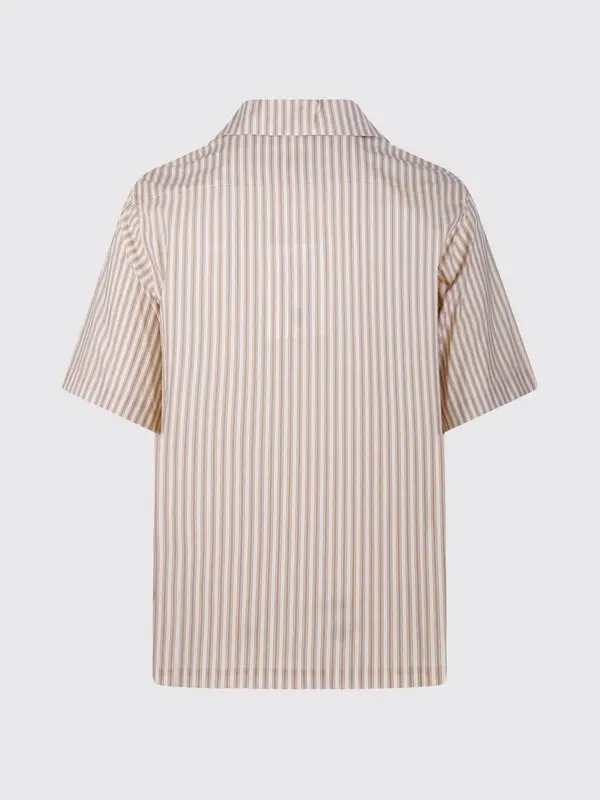 HEVO Striped Cotton Bowling Shirt With A Cuban Collar And Patch Pocket