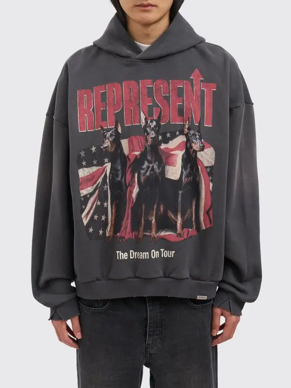 REPRESENT Printed Cotton Hoodie - Grey
