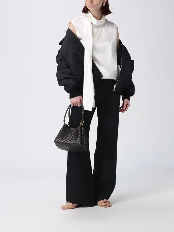 Bottega Veneta Cropped Nylon Bomber Jacket With Leather Collar