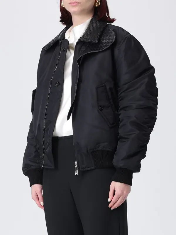 Bottega Veneta Cropped Nylon Bomber Jacket With Leather Collar