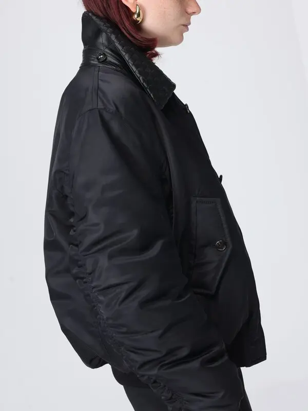 Bottega Veneta Cropped Nylon Bomber Jacket With Leather Collar