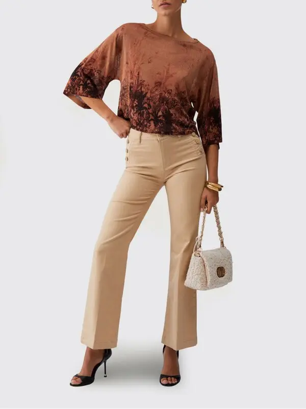 Liu Jo Stretch Cotton Flared Trousers - Cream