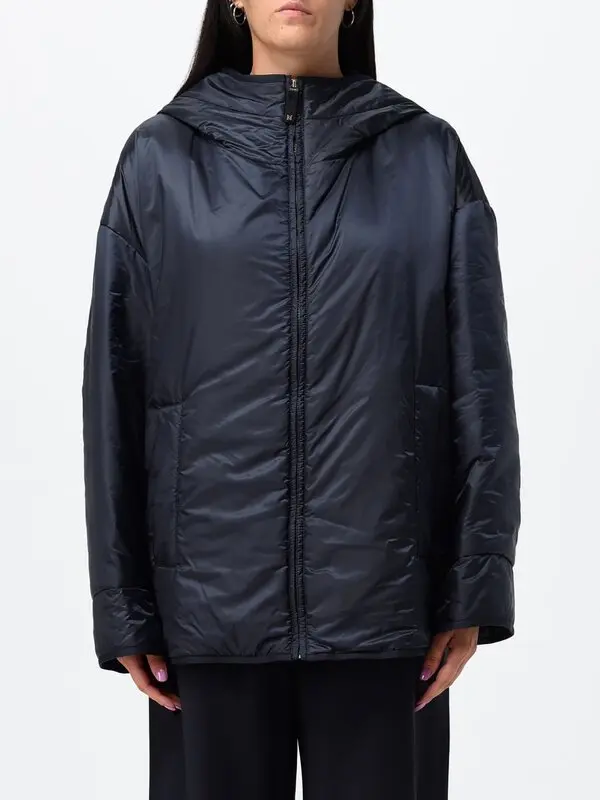 Max Mara Waterproof Short Puffer Jacket With Hood And Zip Closure - Blue