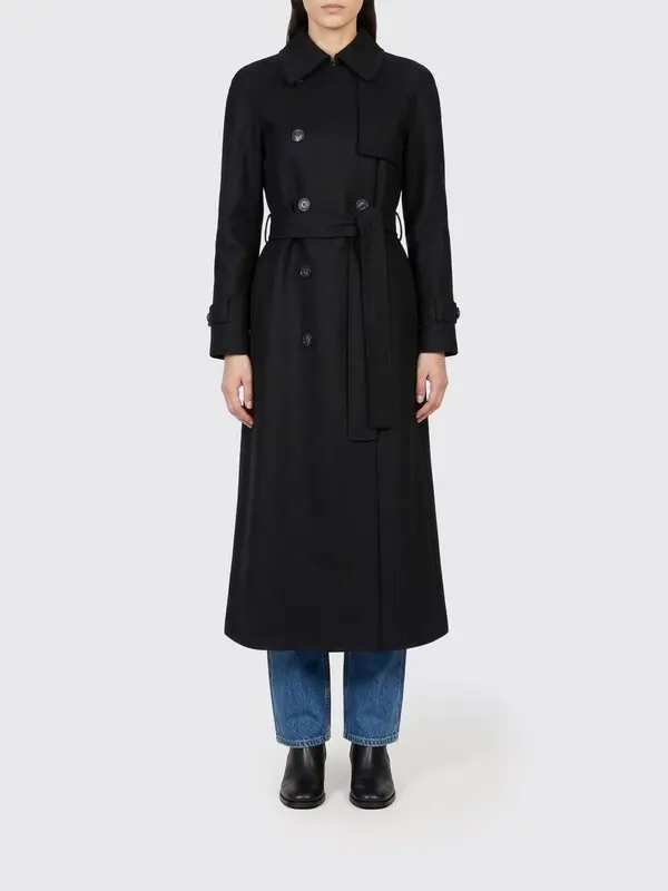 Harris Wharf London Double-breasted Virgin Wool Trench Coat - Black