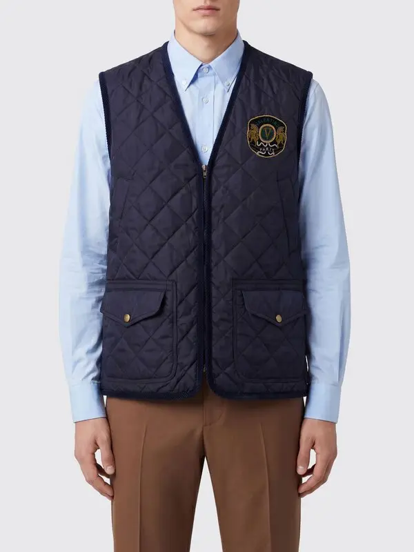 Valentino Garavani Quilted Nylon Vest With Embroidered Shield Detail - Navy