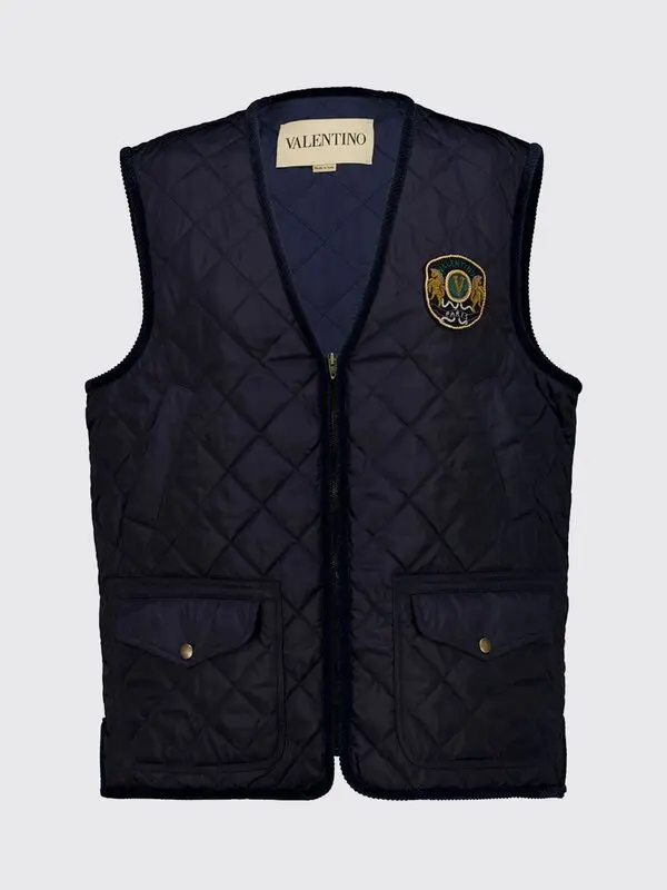 Valentino Garavani Quilted Nylon Vest With Embroidered Shield Detail - Navy