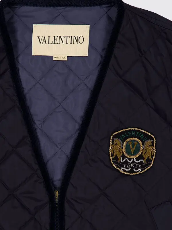 Valentino Garavani Quilted Nylon Vest With Embroidered Shield Detail - Navy