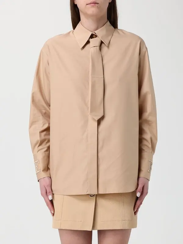 Elisabetta Franchi Shirt With Tie Detail - Beige