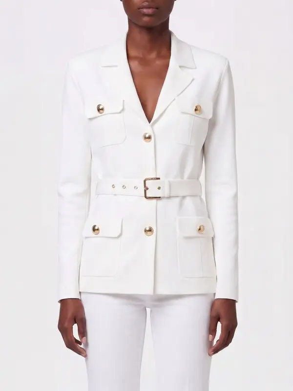 Elisabetta Franchi Viscose Blend Blazer With Belt - Ivory