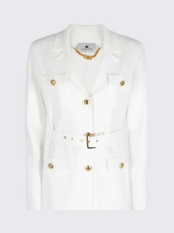 Elisabetta Franchi Viscose Blend Blazer With Belt - Ivory