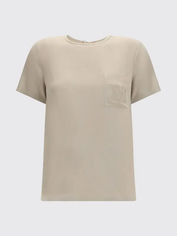 Max Mara Short-sleeved Silk Blouse With Monogram Detail - Grey