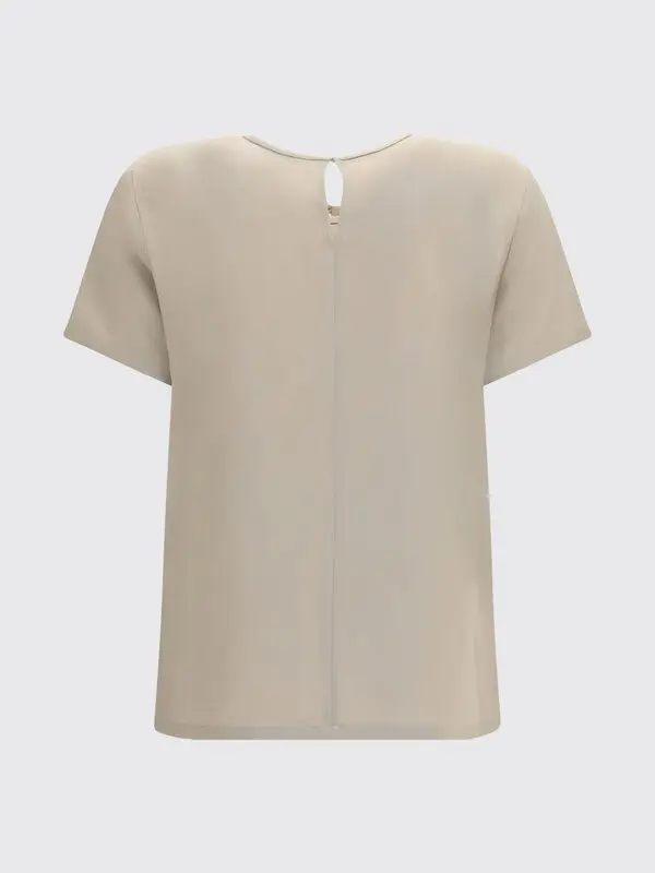 Max Mara Short-sleeved Silk Blouse With Monogram Detail - Grey