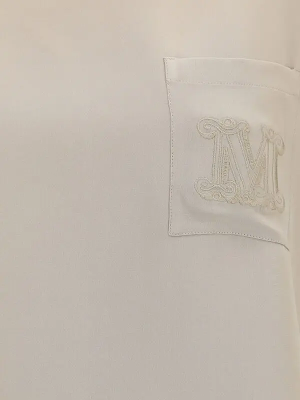 Max Mara Short-sleeved Silk Blouse With Monogram Detail - Grey