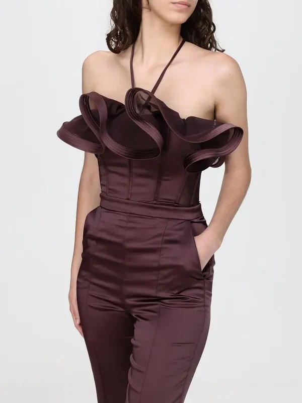 Elisabetta Franchi Slim Fit Rouche Off-the-shoulder Jumpsuit - Cocoa