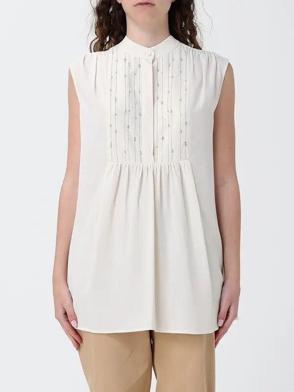 Fabiana Filippi Sleeveless Mandarin Collar Blouse With Embroidery - Yellow