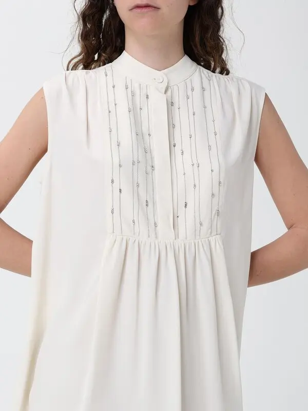 Fabiana Filippi Sleeveless Mandarin Collar Blouse With Embroidery - Yellow